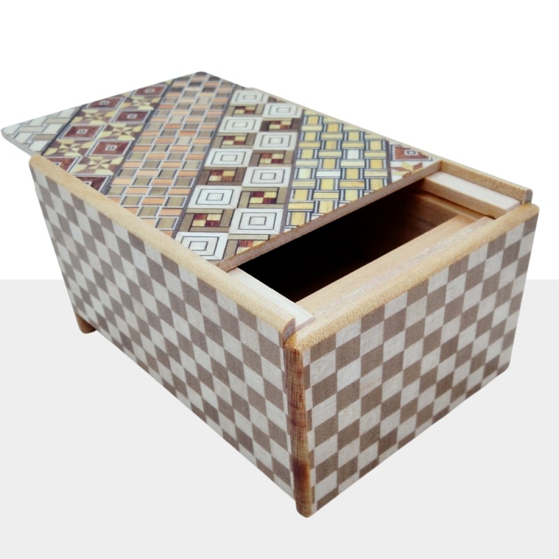 Caja secreta japonesa Yosegi Ichimatsu 5 pasos Knock Box - Única